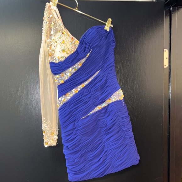 Dresses | Pageant Cocktail Bluish Purple And Gold Oneshoulder Dress ...